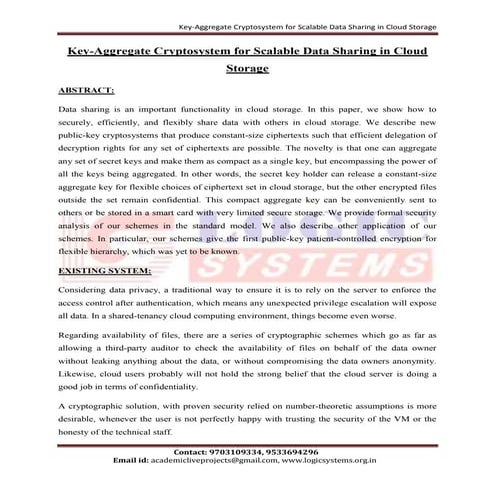 Key Aggregate Cryptosystem For Scalable Data Sharing In Cloud Storage Pdf