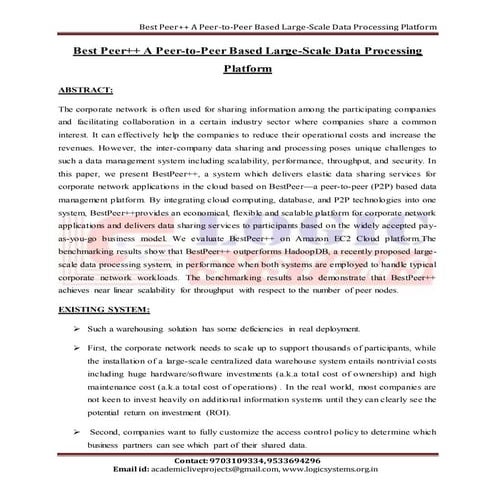 best peer++ a peer-to-peer based large-scale data processing platform | DOCX