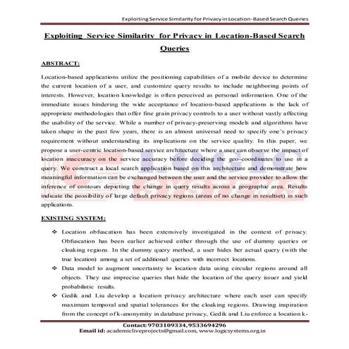 Exploiting Service Similarity For Privacy In Location Based Search Queries Pdf 