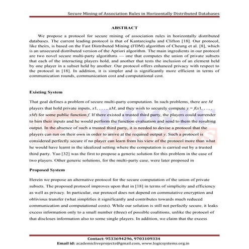 Secure Mining Of Association Rules In Horizontally Distributed Databases Pdf
