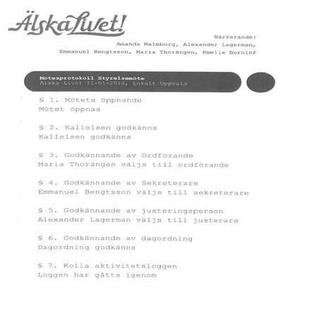 Älska livet 2014 - styrelseprotokoll | PDF