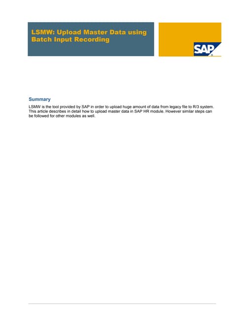 Lsmw For Master Data Upload Simple Explanation