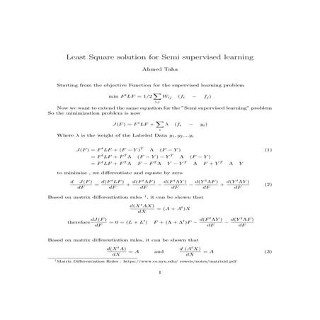Derivation of Least Square solution for Semi supervised learning problem | PDF