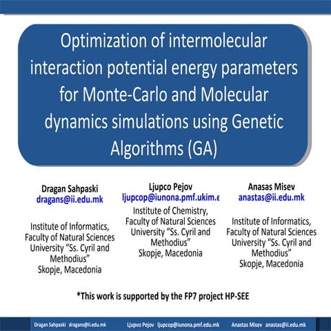 LSSC2011 Optimization of intermolecular interaction potential energy parameters for Monte-Carlo ...