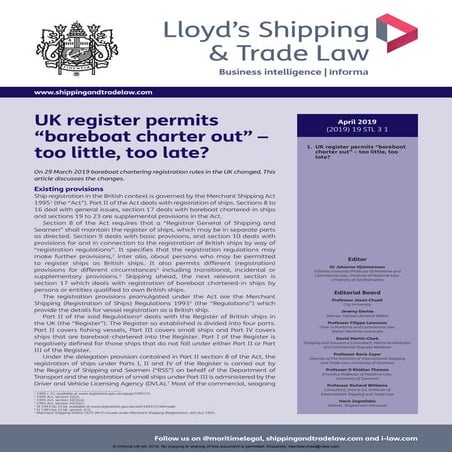 UK Ship Register permits Bareboat Charter Out - Too little, too late? | PDF