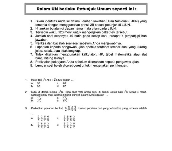 Uts semester 1 matematika kelas 4 tahun pelajaran 2015 2016 | PDF