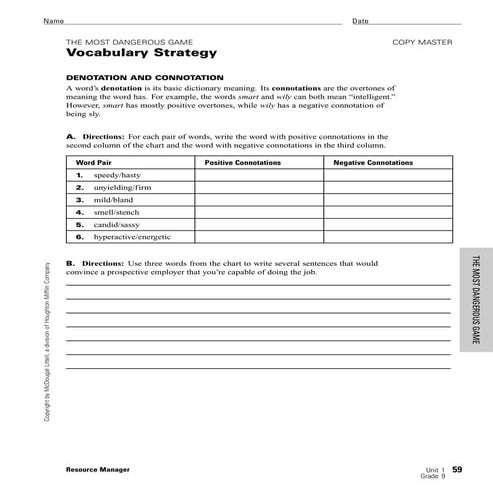 The Most Dangerous Game Vocabulary | PDF