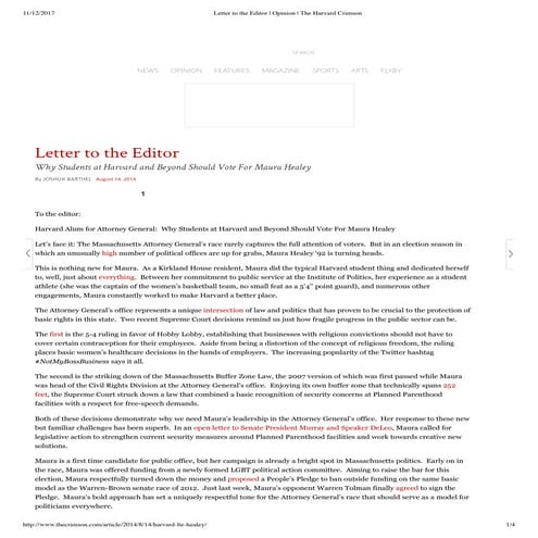 Letter to the Editor - Harvard Crimson | PDF