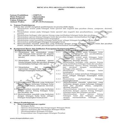 contoh RPP K13 Revisi 2017 Matematika Kelas 7 SMP | PDF