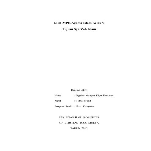 LTM MPK Agama Islam kelas Y : Tujuan Syariah Islam | PDF