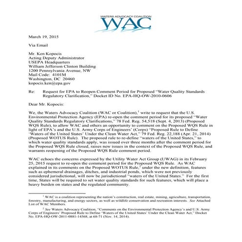 Coalition Letter Requesting Re-Opening of Proposed Water Quality ...