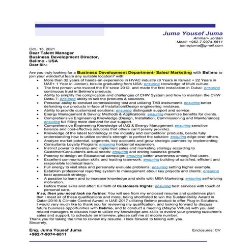 Ltr CV consulting sales manager with belimo-usa_ by eng. juma yousef ...