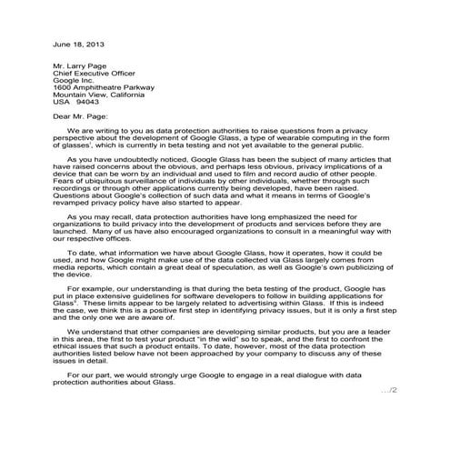 Letter to Google CEO Larry Page from privacy advocates | PDF