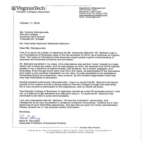 Letter of Reference for Alex Bahrami | PDF