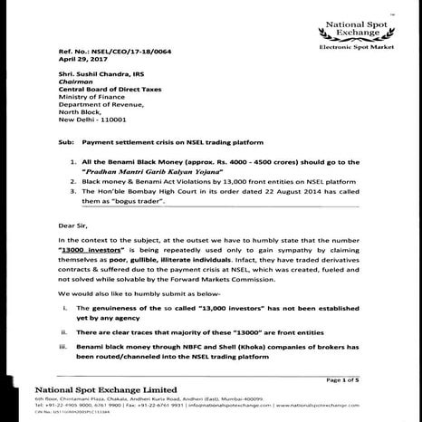 Letter to CBDT 29.04.2017