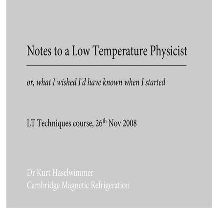 Low Temperature Techniques Course 2008 | PDF