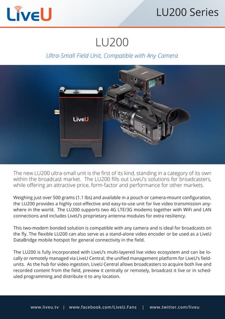 LiveU LU500 Datasheet - Live Outside Broadcast | PDF