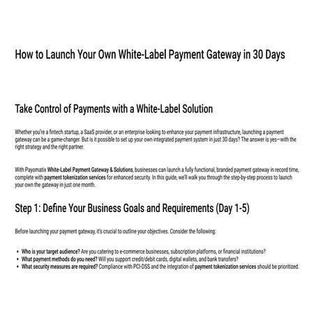 How to Launch Your Own White-Label Payment Gateway | PDF