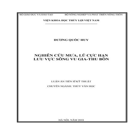 Luận án: Nghiên cứu mưa, lũ cực hạn lưu vực sông Vu Gia Thu Bồn | PDF
