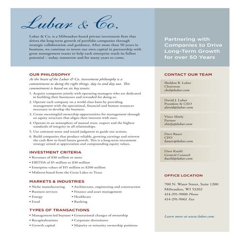 Lubar & Co. Brochure | PDF