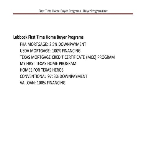 Lubbock First Time Home Buyer Programs Ppt Free Download