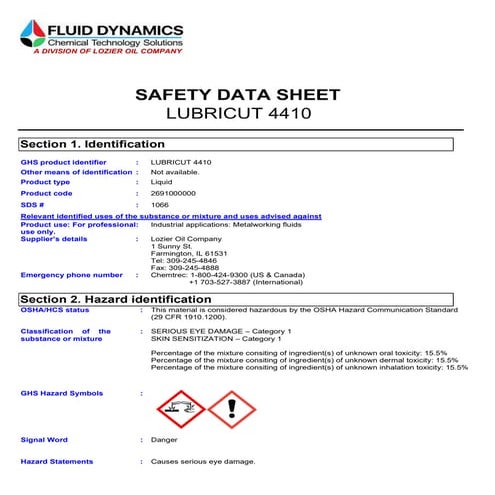LUBRICUT-4410-SDS Safety data sheets model 4410 | PDF