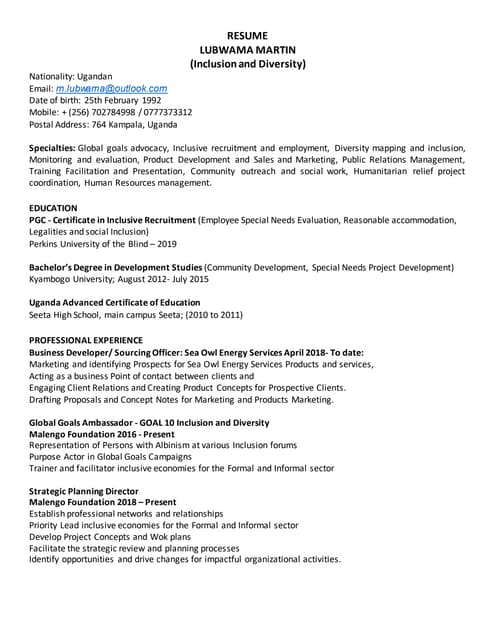 Martin lubwama kigozi profile cv | PDF