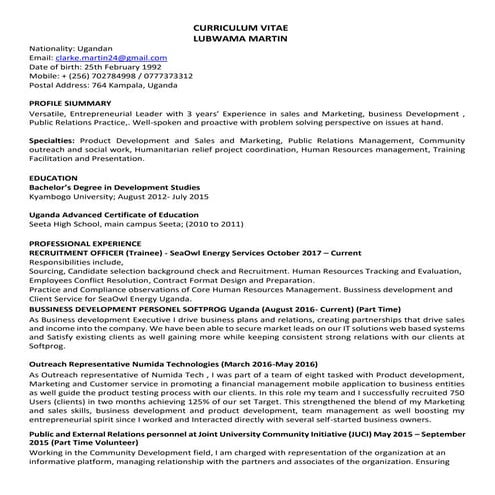 Lubwama martin resume 2018 | PDF