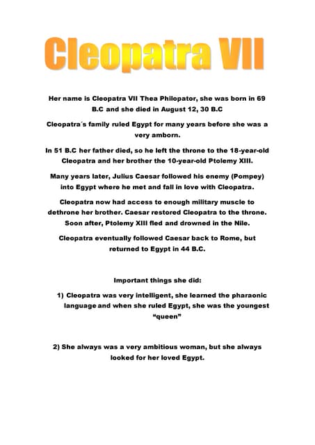 Cleopatra VII Social Studies Project | PPT