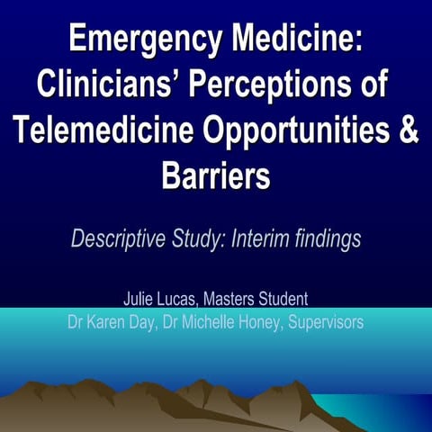 Emergency Medicine: Clinicians' Perceptions of Telemedicine ...