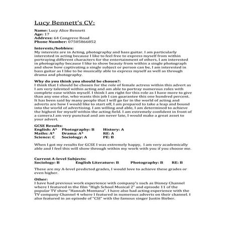 Actors CV for advert | DOCX