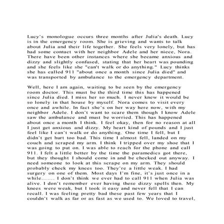 Lucy’s monologue occurs three months after Julias death. Lucy i | DOCX