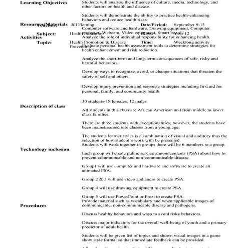 Lesson Plan Health | DOCX