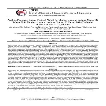 Analisis Pengaruh Datum Vertikal Akibat Perubahan Undang-Undang Nomor 32 Tahun 2004 Menjadi ...