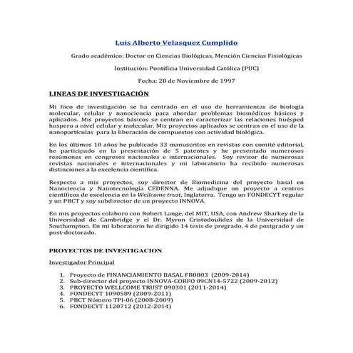 Luis alberto velasquez cumplido curriculum | PDF
