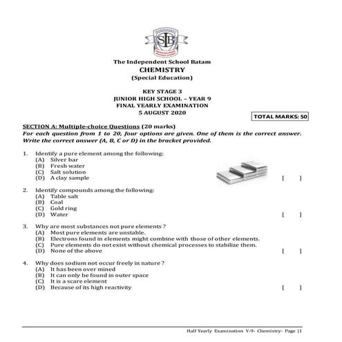 Elements compounds and mixtures mcq chapter 3 | DOCX
