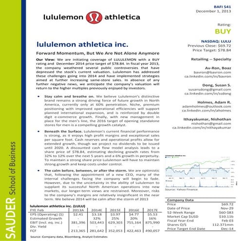 LULU - Group Analyst Report | PDF | Apparel Industry | Industries