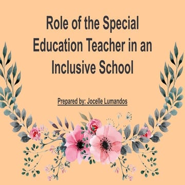 Role of the Special Education Teacher in an Inclusive SchoolREPORT Prof ...