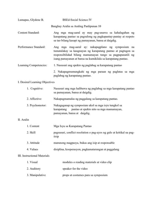 Banghay aralin sa araling panlipunan 9 | PDF