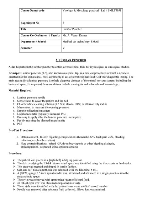 Cerebrospinal fluid (CSF) and interpreting lumbar puncture | PPTX