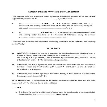 Lumber Sales and Purchase Basic Agreement (Purchase this doc, Text ...