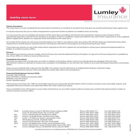 Lumley Liability Claim Form | PDF