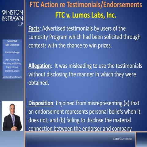 New FTC Action re Testimonials and Endorsements | PPT