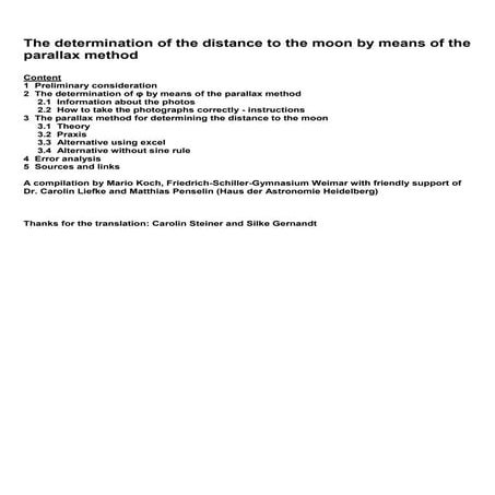 The determination of the distance to the moon by means of the parallax ...