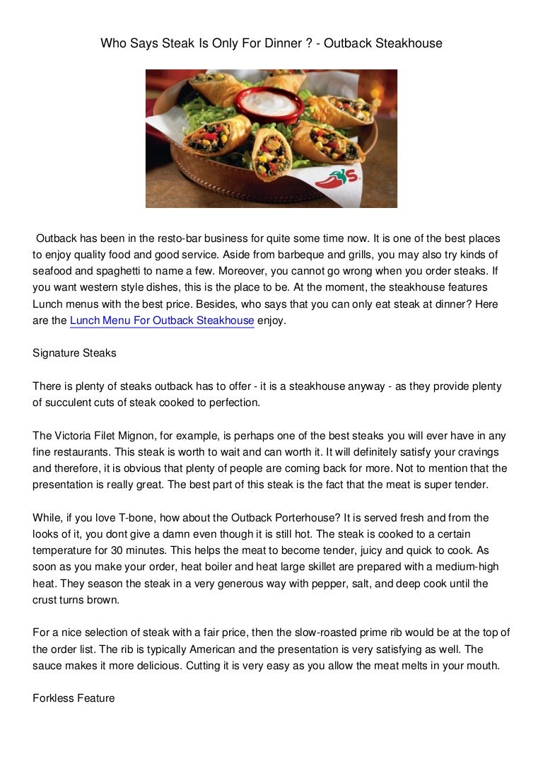 Lunch menu for outback steakhouse