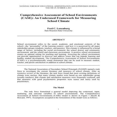 Lunenburg, fred c comprehensive assessment of school environments nfeas v29 n4, 2011 | PDF ...