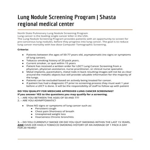 Lung Nodule Screening Program Shasta Regional Medical Centerpdf