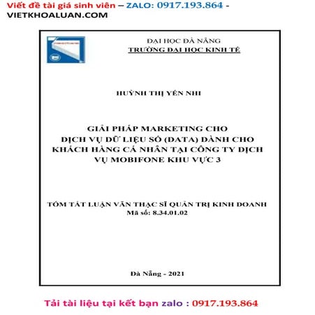 Luận Văn Giải pháp marketing cho dịch vụ dữ liệu số (data) dành cho khách hàng cá nhân tại Công ...