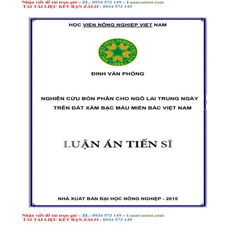 Luận Văn Nghiên Cứu Bón Phân Cho Ngô Lai Trung Ngày Trên Đất Xám Bạc ...