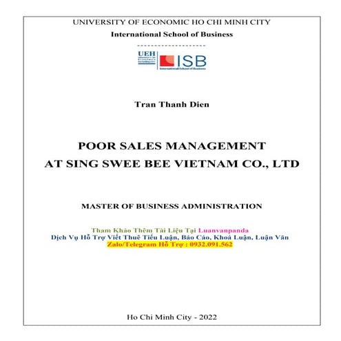 Luận Văn Poor Sales Management At Sing Swee Bee Vietnam.docx